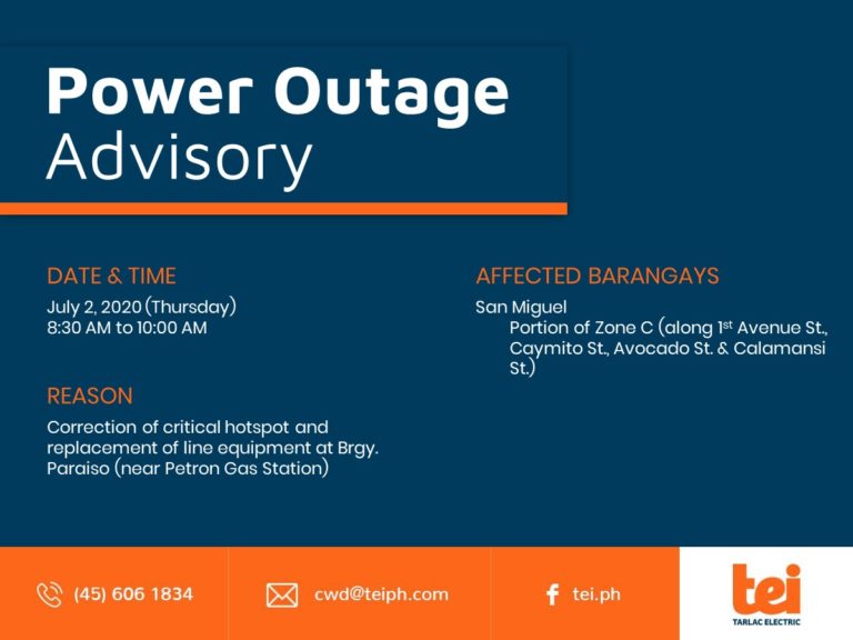 Power Advisory Schedule – Tarlac Electric